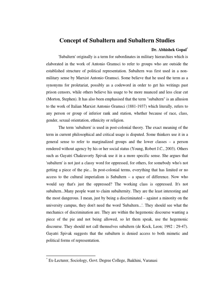 Concept of Subaltern and Subaltern Studies | PDF | Postmodernism ...