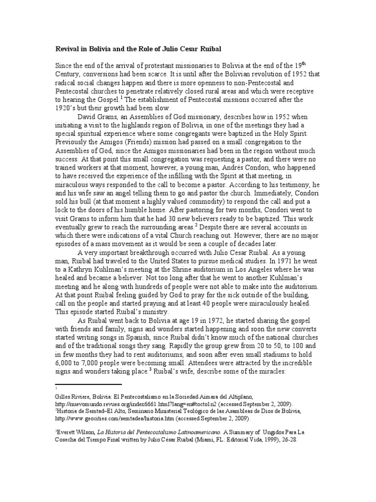 Julio Cesar Ruibal's Revival in Bolivia | PDF | Pentecostalism ...