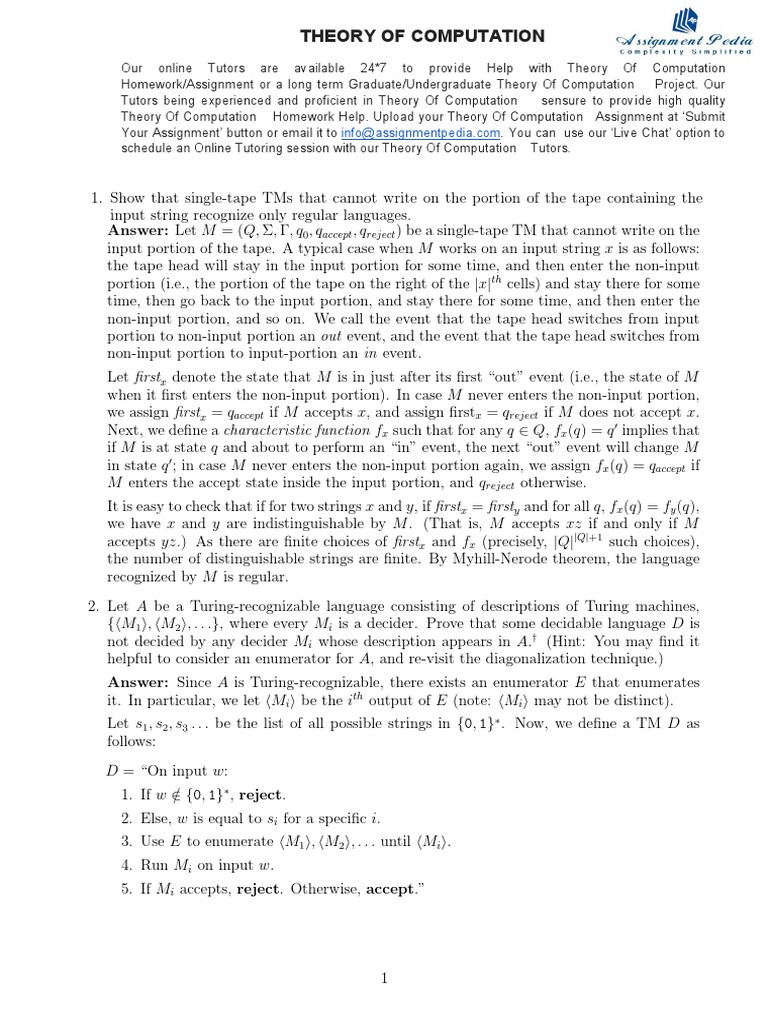 Theory of Computation Homework Help | PDF | Theory Of Computation ...