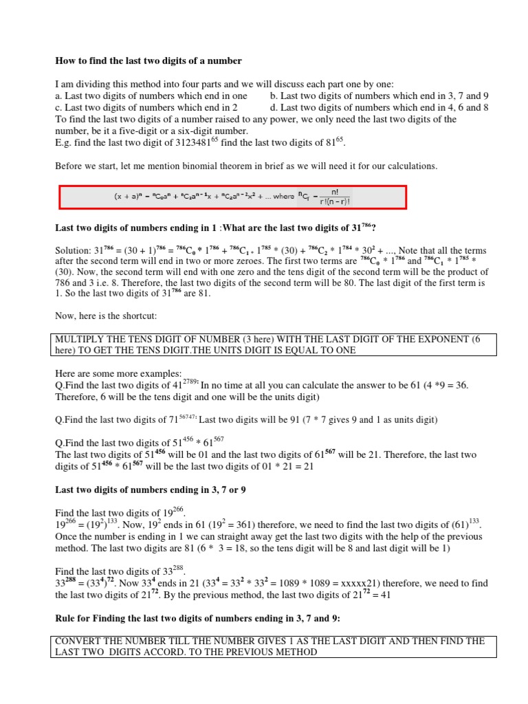 How To Find The Last Two Digits of A Number 1 | PDF | Exponentiation ...