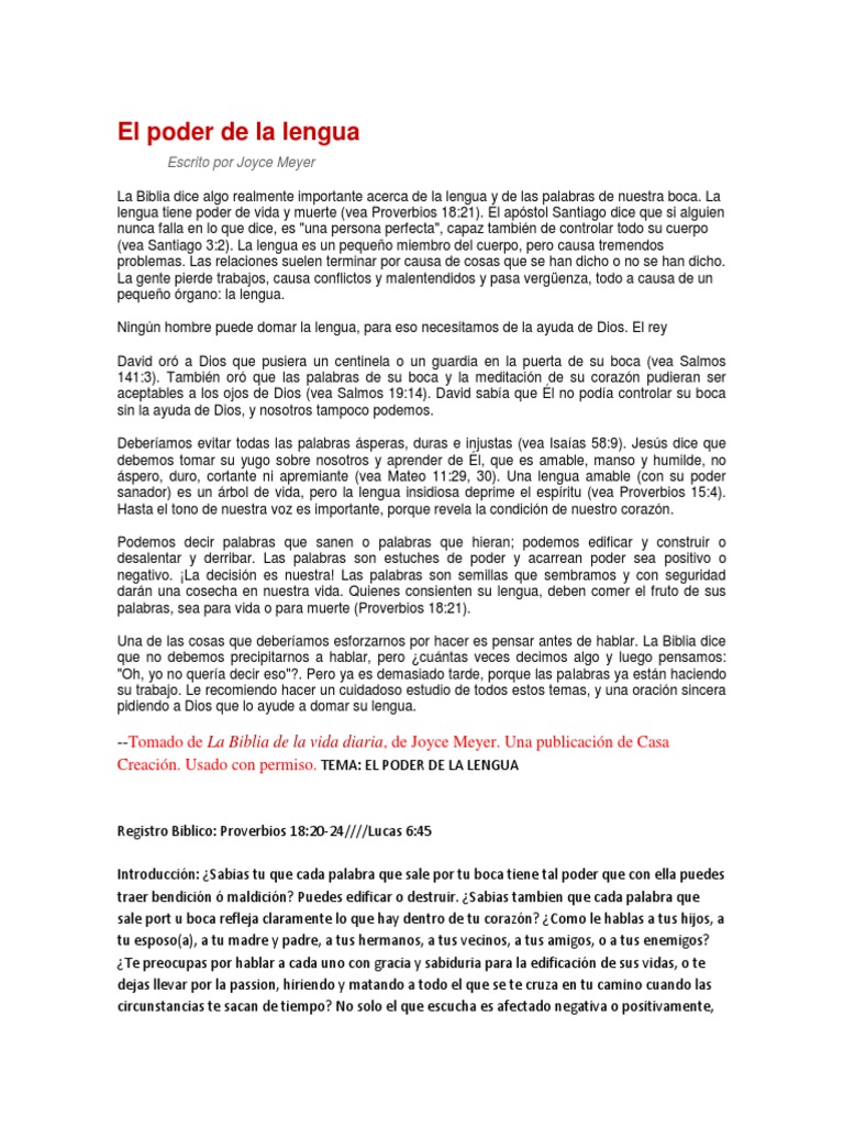 El Poder de La Lengua | PDF | Textos Religiosos | Biblia