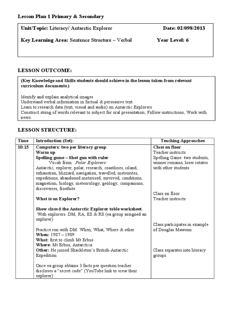 Antarctic Explorers Literacy Lesson Plan | PDF | Antarctica | Literacy