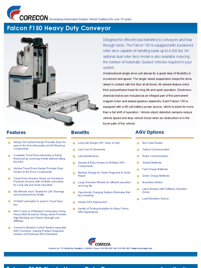 Falcon F150 Heavy Duty Conveyor Specs | PDF | Transportation ...