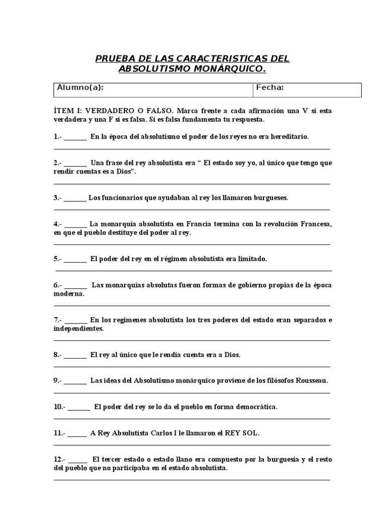 Prueba Del Absolutismo | PDF | Monarquía absoluta | Monarca
