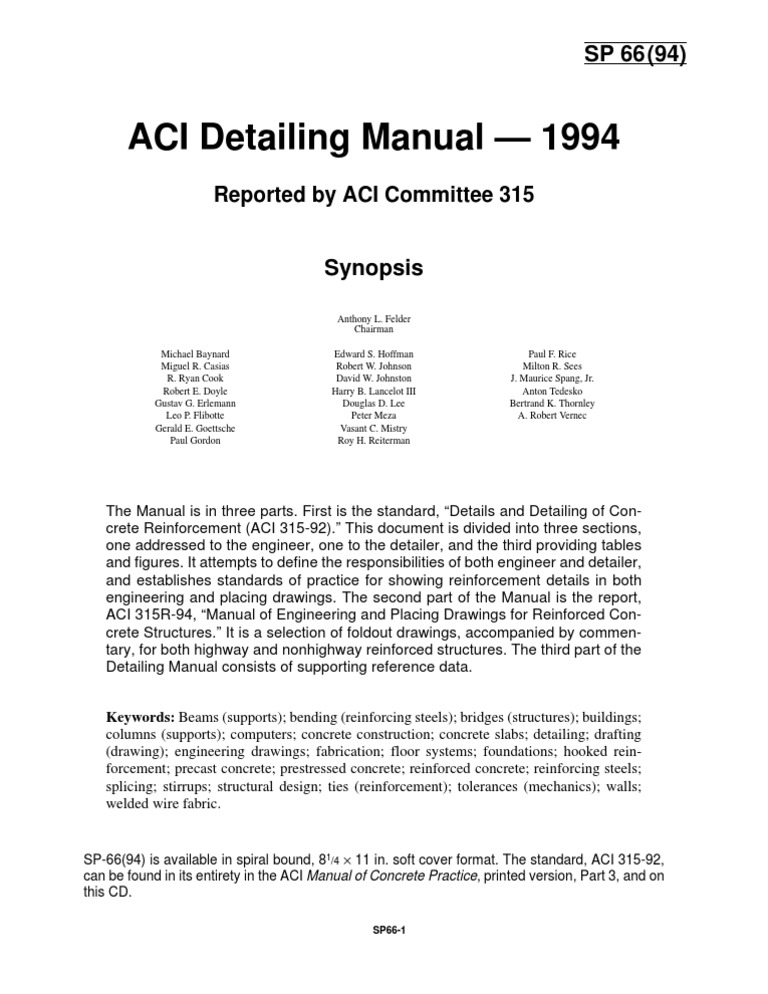 ACI Detailing Manual - 1994: Reported by ACI Committee 315 | PDF ...