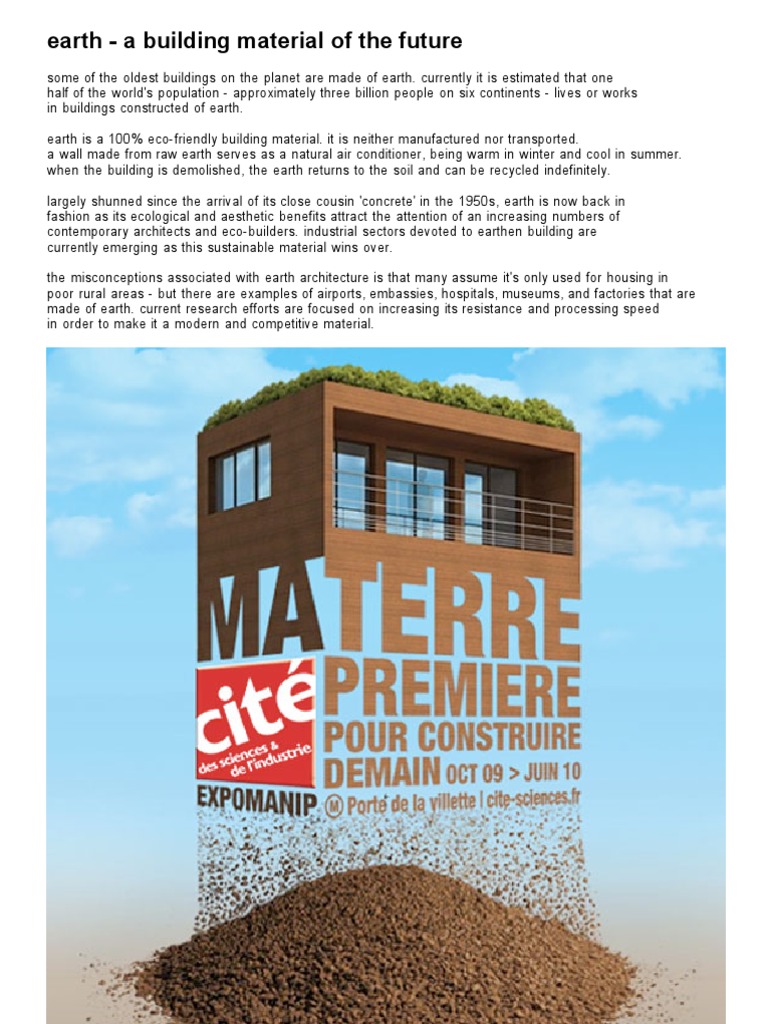 Earth - A Building Material of The Future | PDF | Soil | Clay