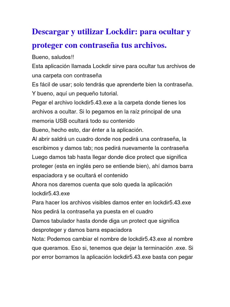 Descargar y Utilizar Lockdir | PDF | Archivo de computadora | Contraseña