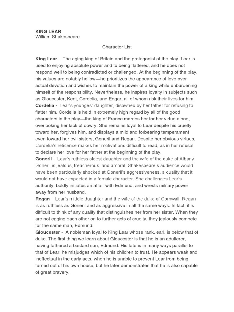 KING LEAR Summary | PDF | King Lear