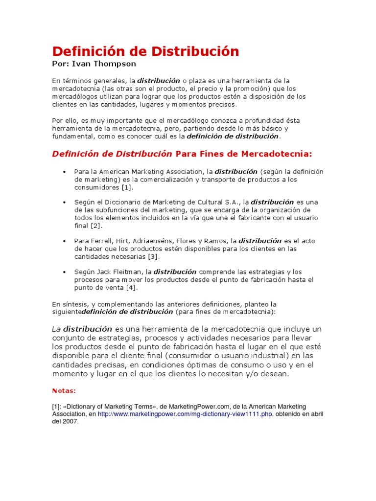 Definición de Distribución en Marketing | PDF