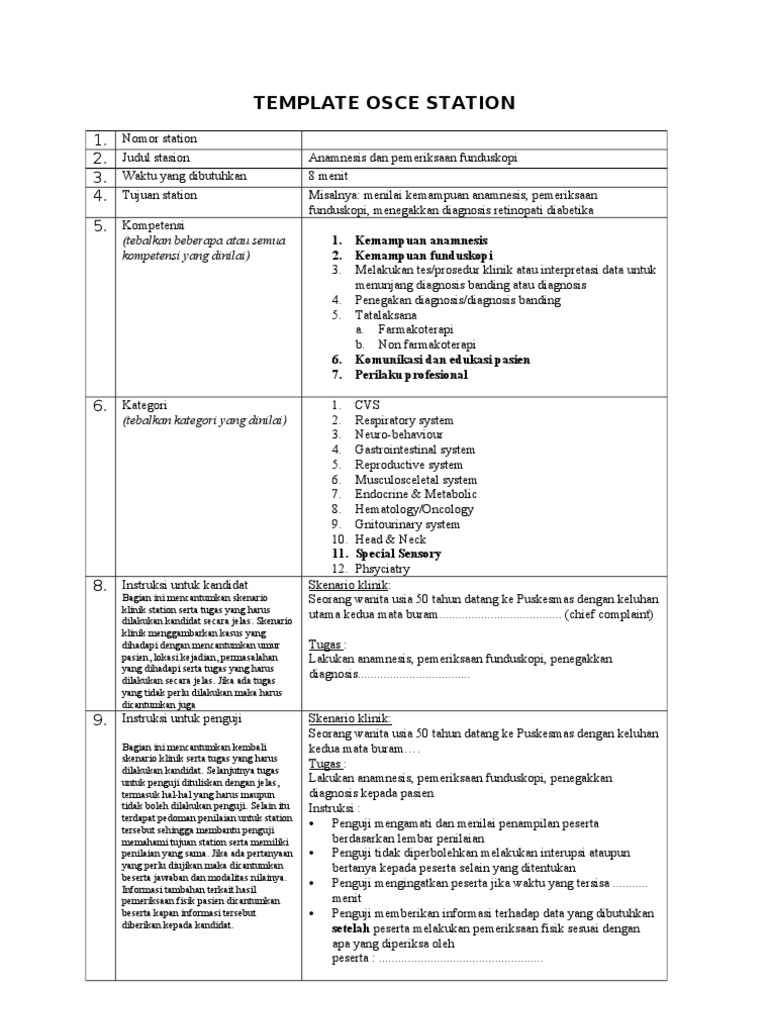 Template Penulisan Station OSCE Anamnesis Dan Funduskopi | PDF | Kesehatan Holistik