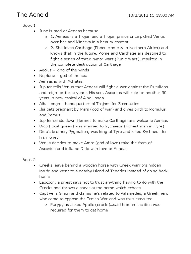 The Aeneid Summary | PDF | Aeneas | Trojan War The Aeneid Summary | PDF | Aeneas | Trojan War