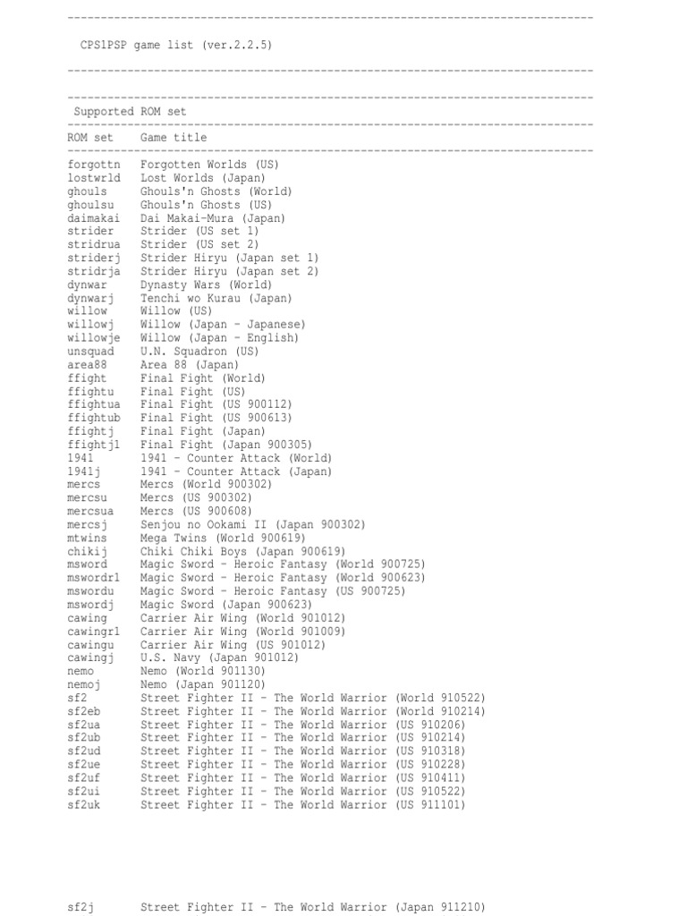 gamelist_cps1 | Capcom | Japanese Games