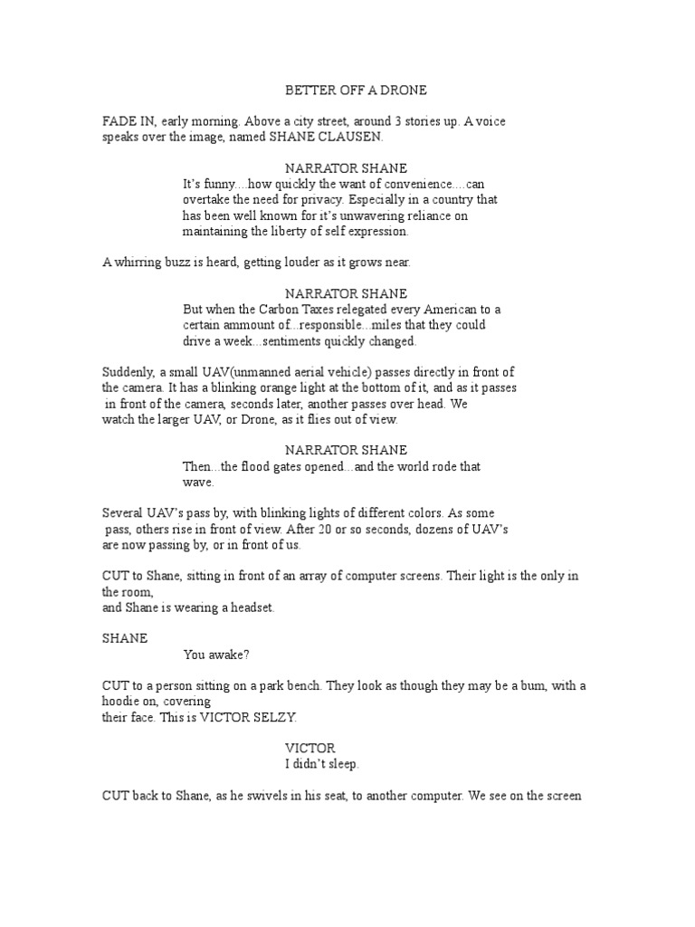 Better Off A Drone - Script | PDF | Unmanned Aerial Vehicle