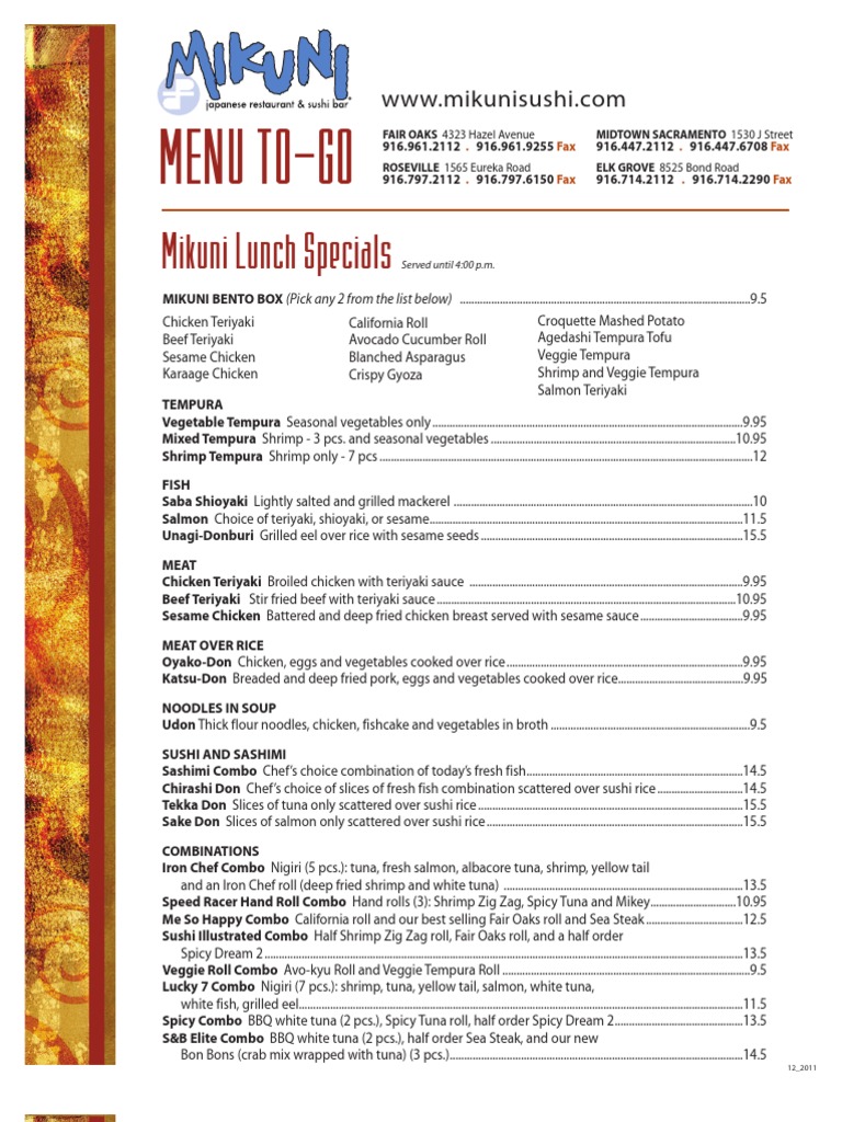 2 Mikuni Midtown Sacramento Menu | PDF
