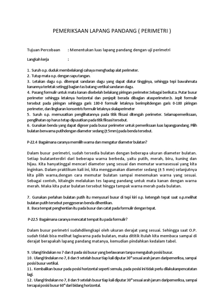 Percobaan II Pemeriksaan Lapang Pandang | PDF