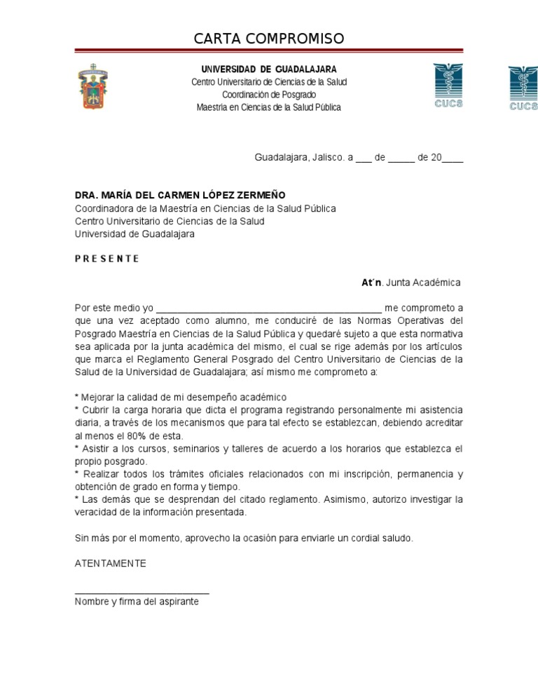 Carta Compromiso Maestría en Salud Pública | PDF