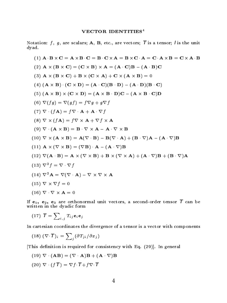 Vector Identities | PDF | Divergence | Differential Geometry