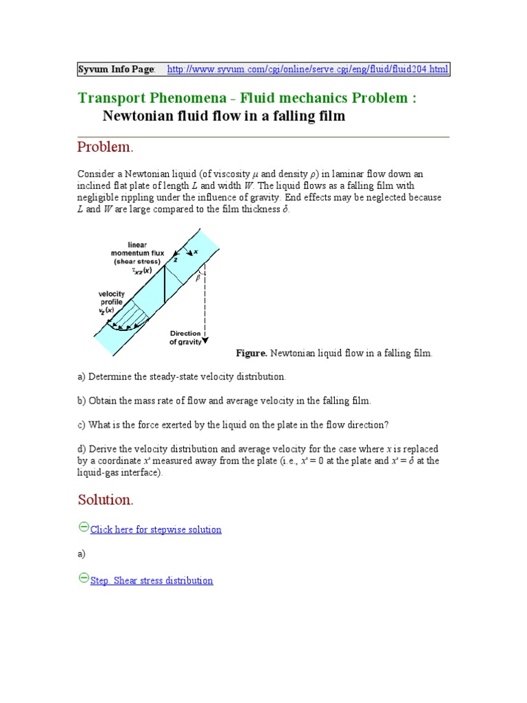 Transport Phenomena (Newtonian Fluid Flow in A Falling Film) | PDF ...