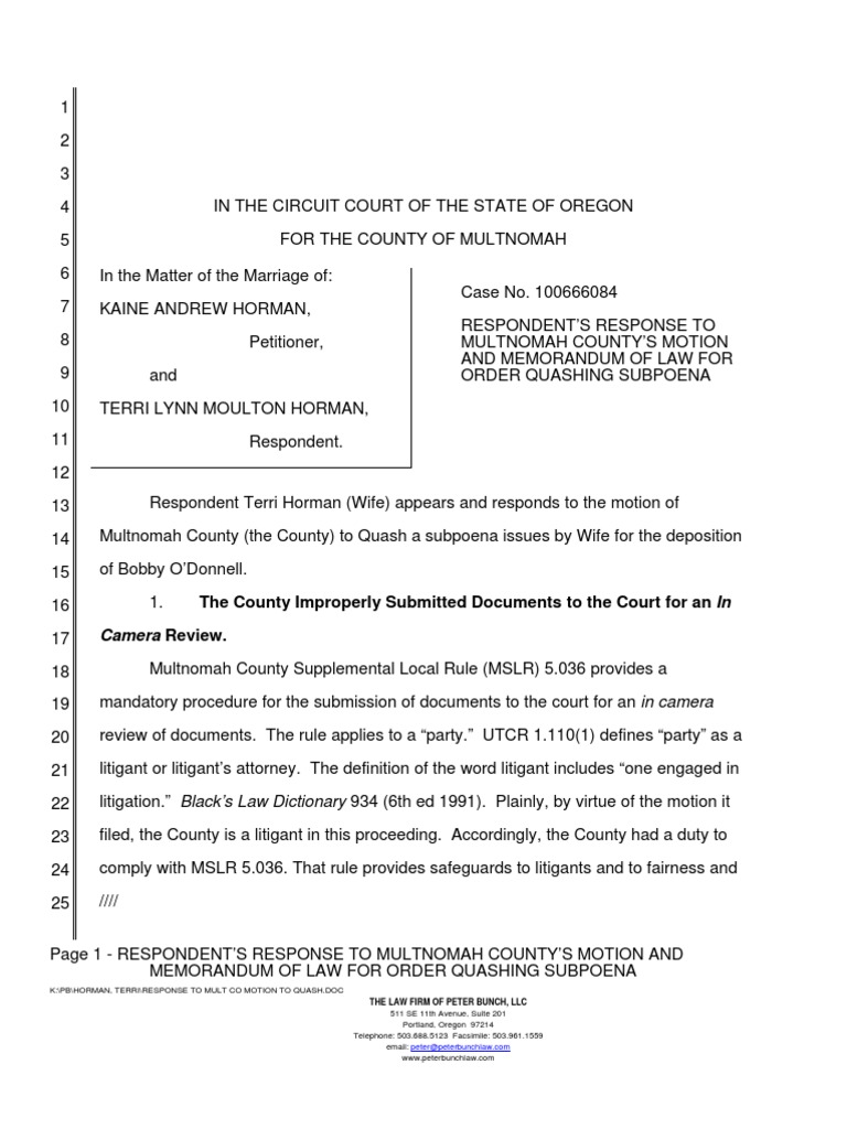 Response to Motion to Quash Subpoena | PDF | Statutory Interpretation ...