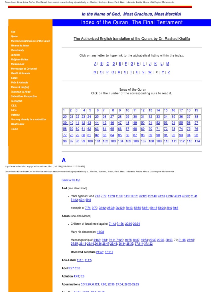Quran Index - Rashid Khalifa | PDF | Muhammad | Prophets And Messengers ...
