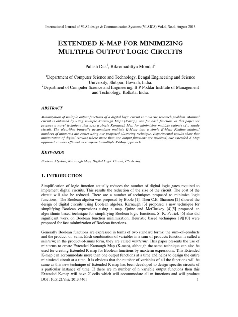 Extended K Map For Minimizing Multiple Output Logic Circuits Pdf Mathematical Logic 6825