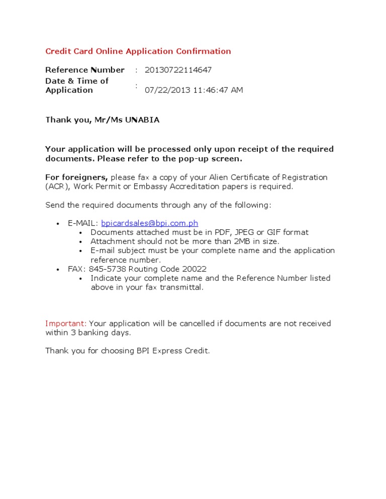 Credit Card Application Confirmation | PDF | Career & Growth | Business
