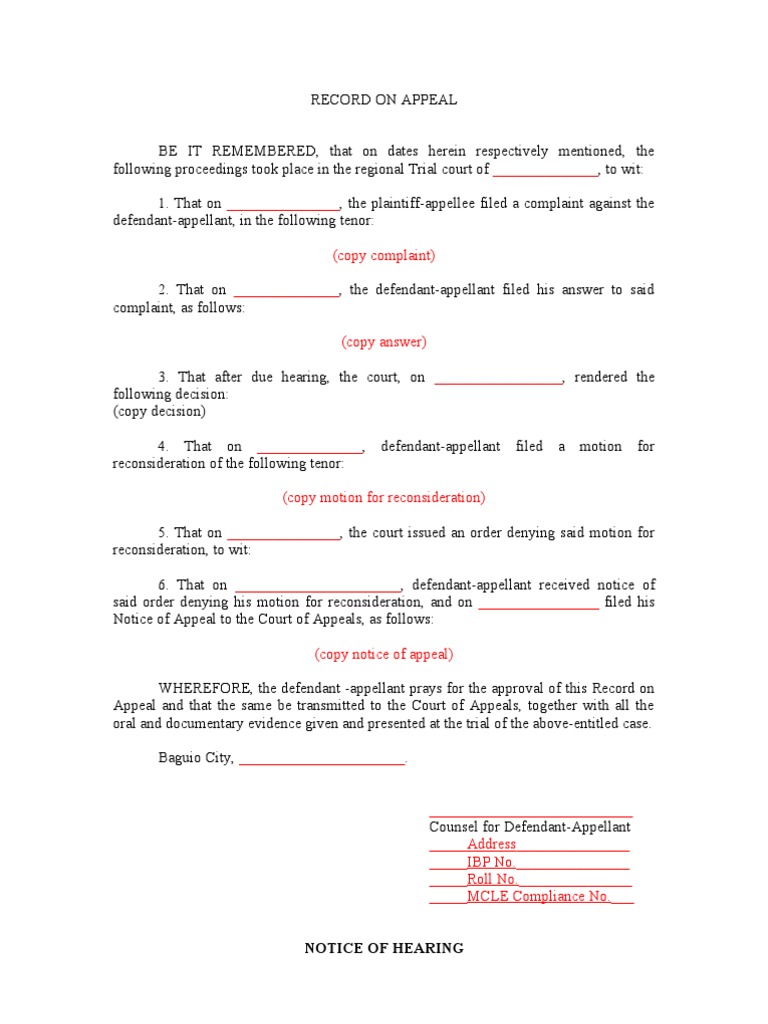 Record on Appeal Procedure Philippines | PDF