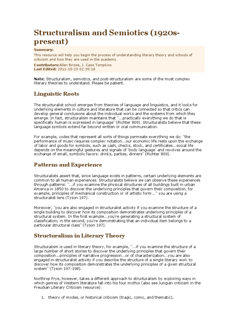 Structuralism and Semiotics | PDF | Semiotics | Mythology