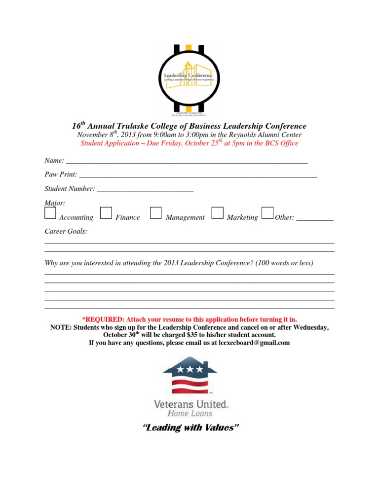 2013 Leadership Conference Application | PDF