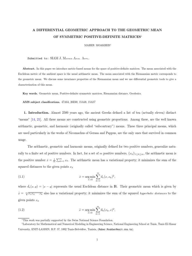 Geometric Mean of Symmetric Positive Matrices | PDF | Matrix ...