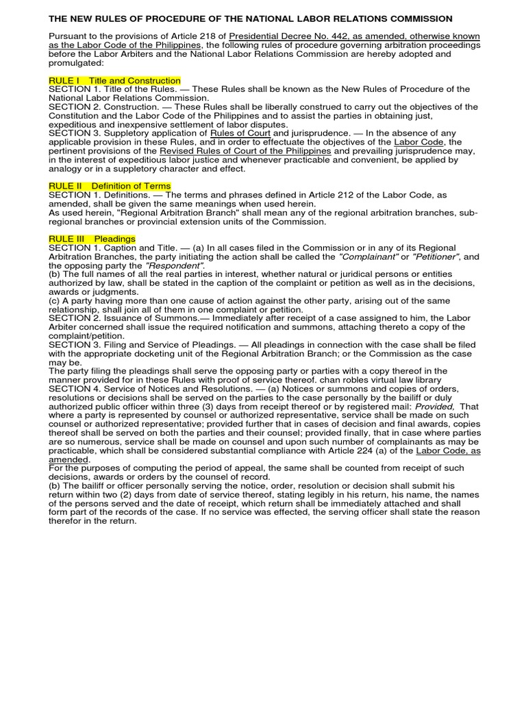 Old NLRC Rules of Procedure | PDF | Arbitration | Injunction