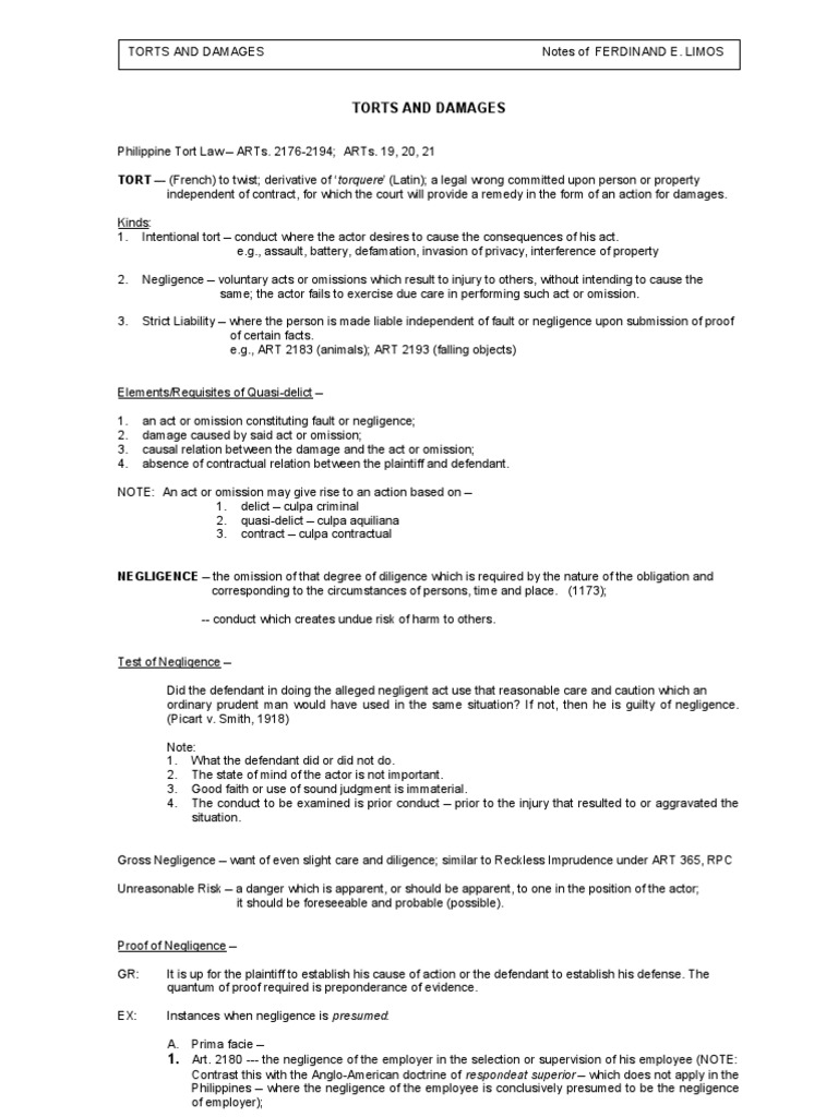TYPES Torts-and-Damages PDF | PDF | Negligence | Tort TYPES Torts-and-Damages PDF | PDF | Negligence | Tort