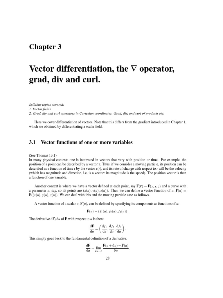 Vector Differentiation, The Operator, Grad, Div and Curl.: 3.1 Vector ...