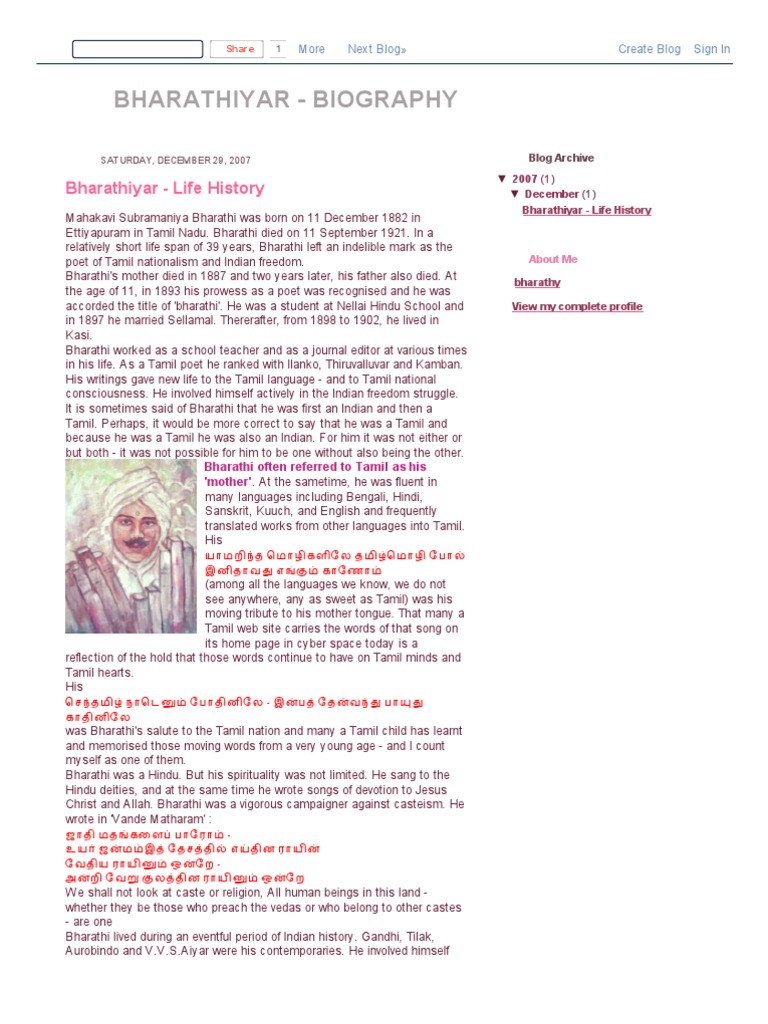 Bharathiyar: Life and Legacy | PDF