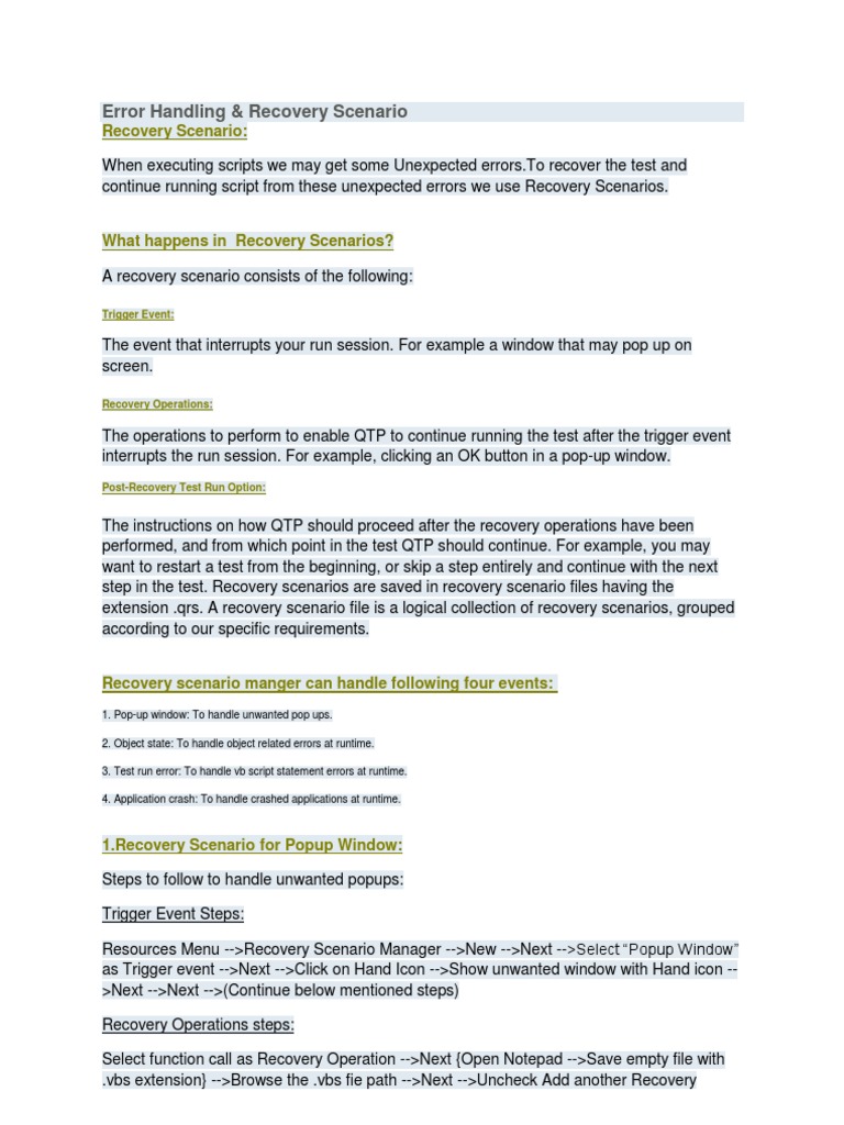 Error Handling & Recovery Scenario | PDF | Parameter (Computer Programming) | Icon (Computing)