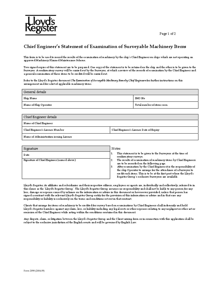 Chief Engineer Statement | PDF