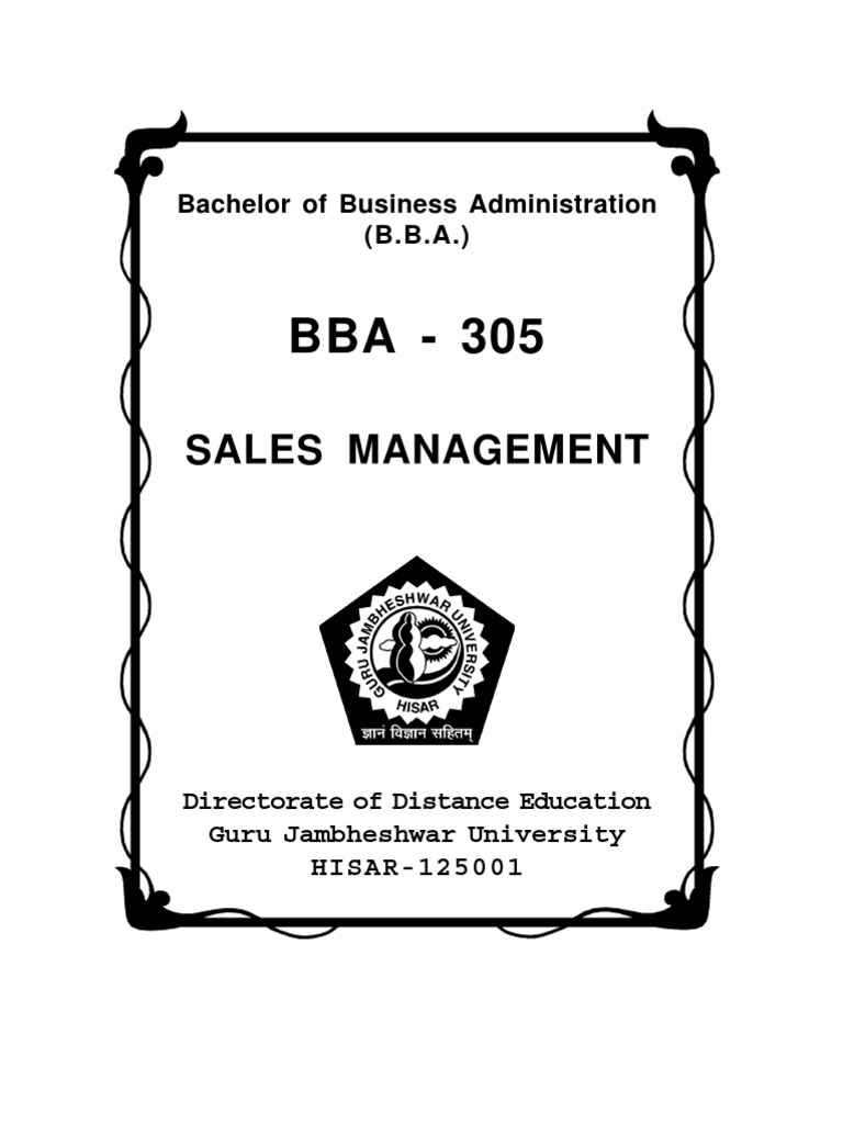 Sales Management: Bachelor of Business Administration (B.B.A.) | PDF ...