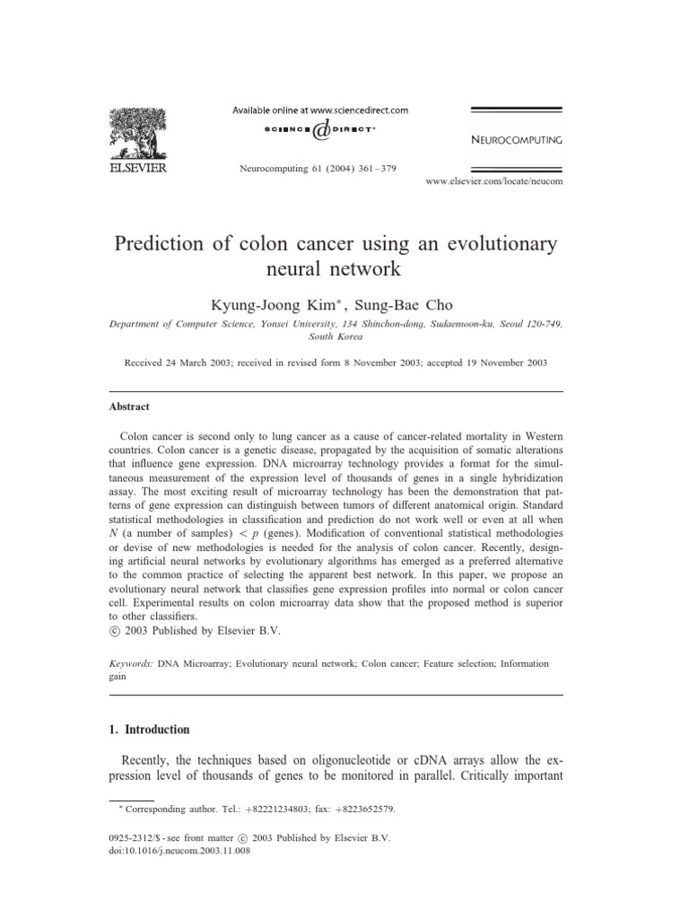 Evolutionary Neural Network | PDF | Dna Microarray | Artificial Neural Network