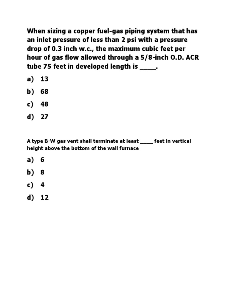 Plumbing Code Questions | PDF | Technology & Engineering