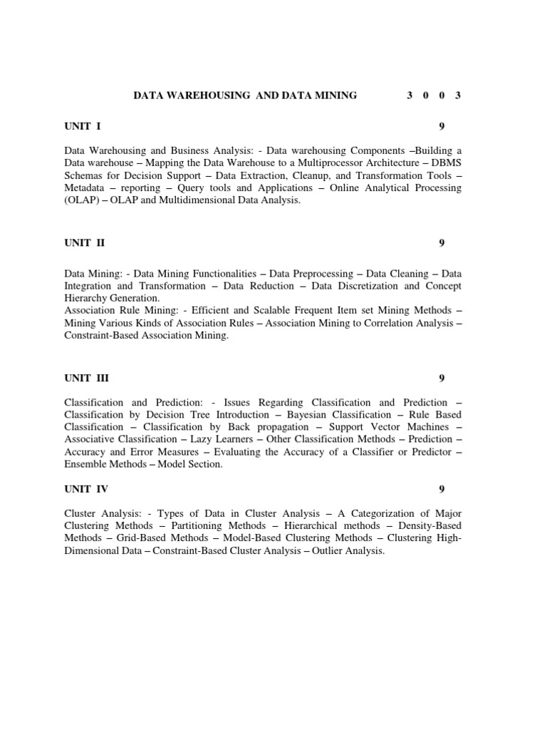 Data Warehousing and Data Mining 3 0 0 3 | Download Free PDF | Data Warehouse | Statistical ...