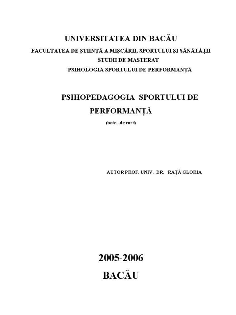 Psihopedagogia Sportului de Performanta | PDF