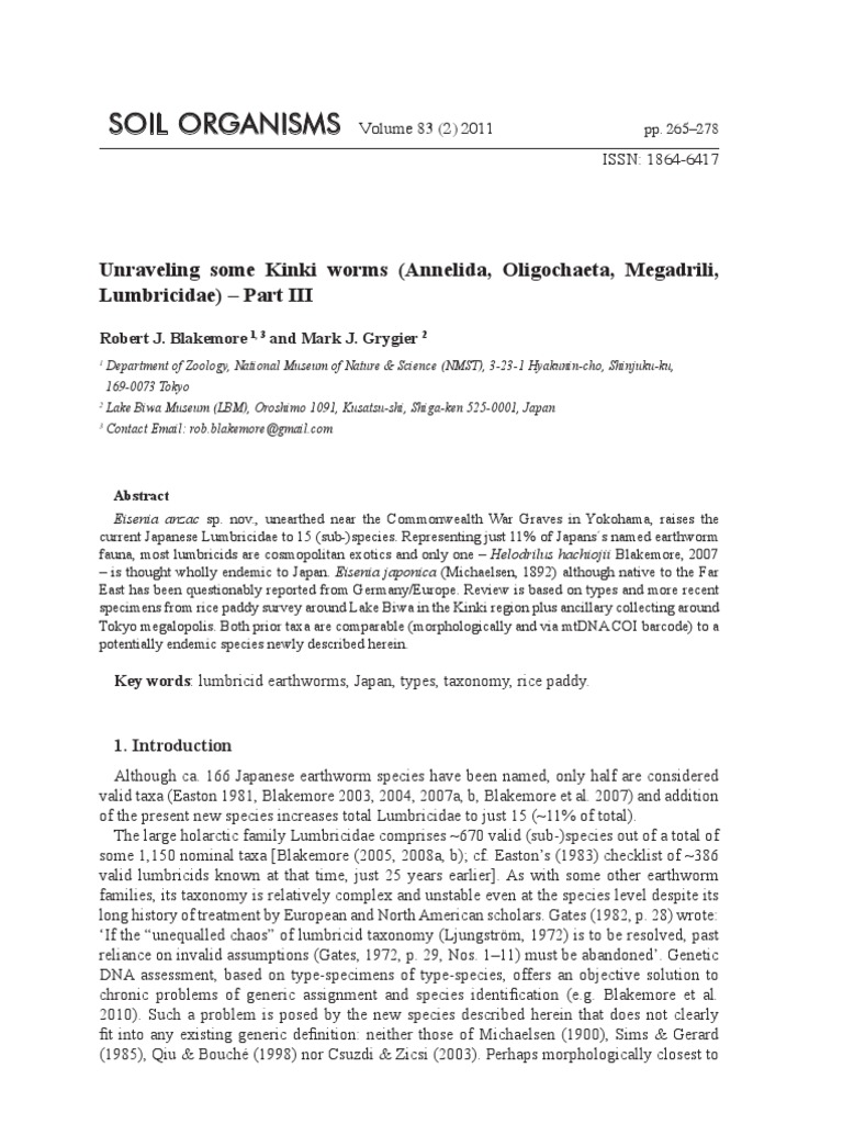 Unraveling the Taxonomy of Native and Introduced Earthworm Species in ...