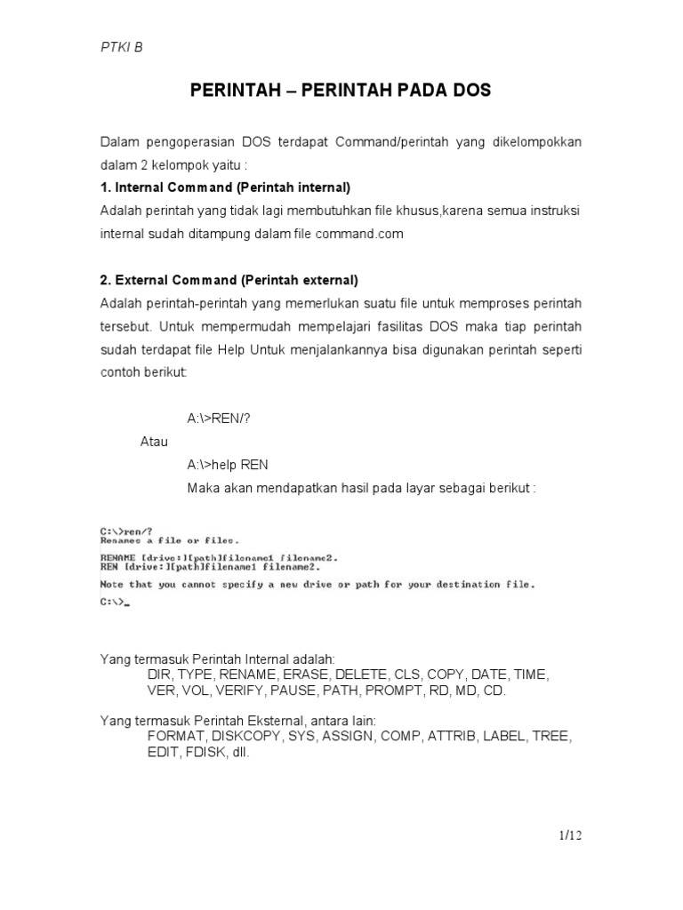 Kumpulan Perintah Dos Beserta Penjelasan Nya (Sumber: Gunadarma) | PDF