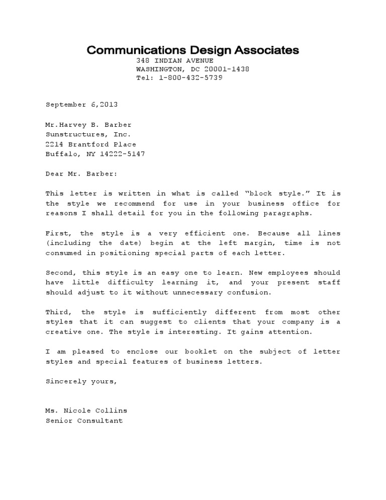 Business Letter Block Style Layout
