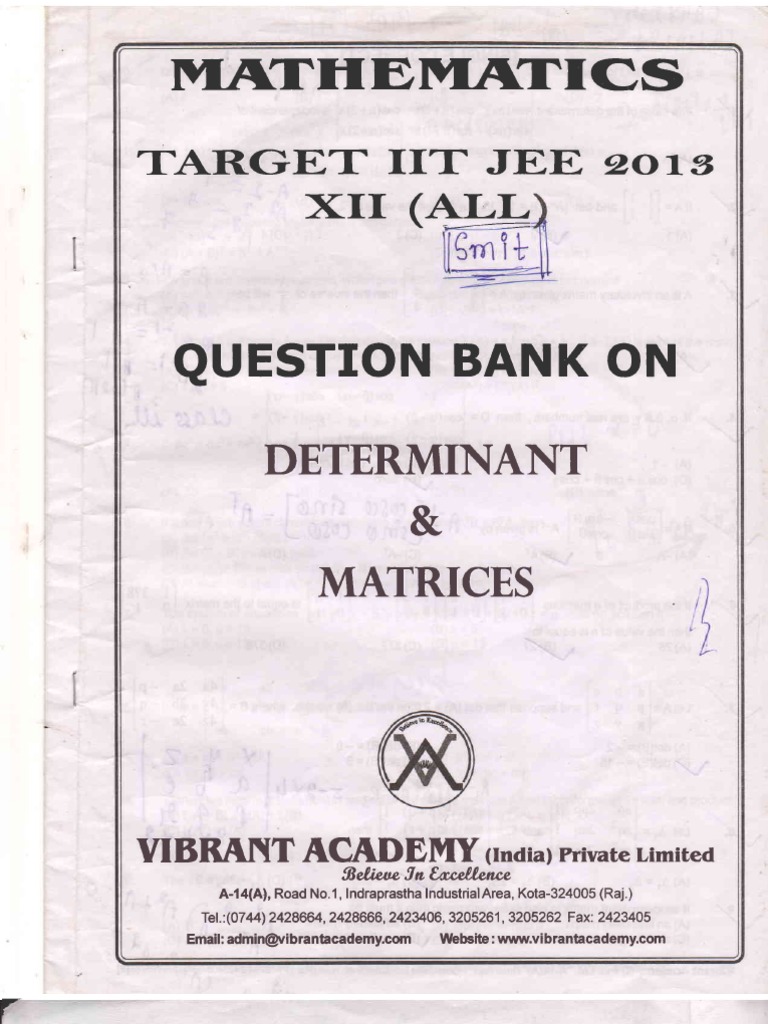Question Bank On Determinants & Matrix | PDF | Functional Analysis ...