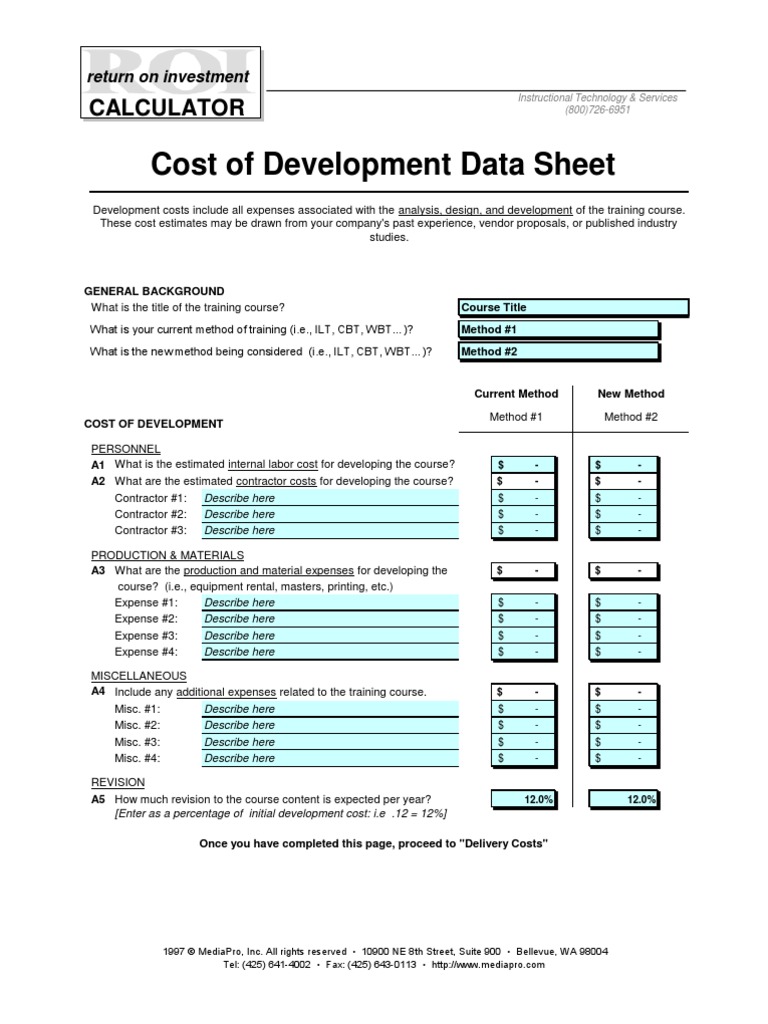 Cost of Development Data Sheet: Calculator | PDF | Educational ...