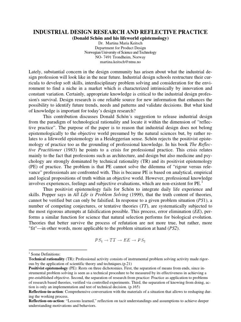 Industrial Design Research and Reflective Practice: (Donald Schön and ...