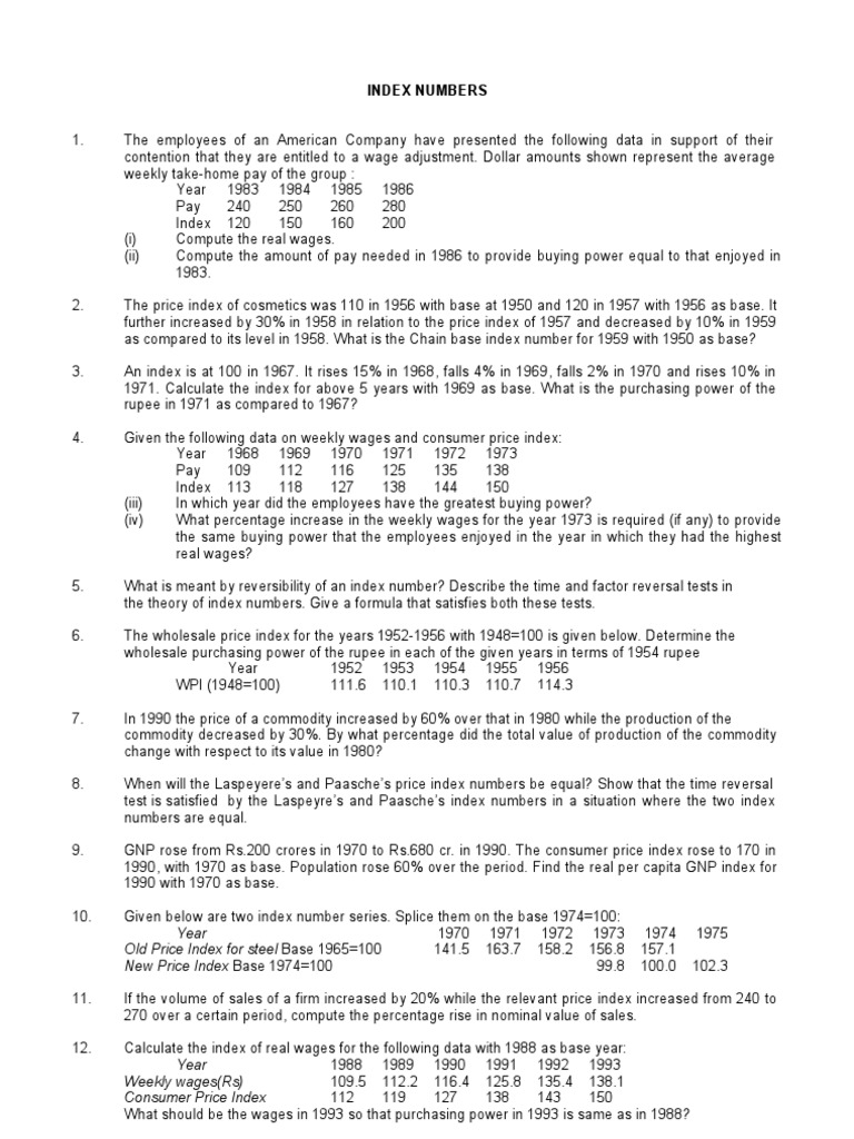 Index Numbers Revision | PDF | Price Indices | Index (Economics)