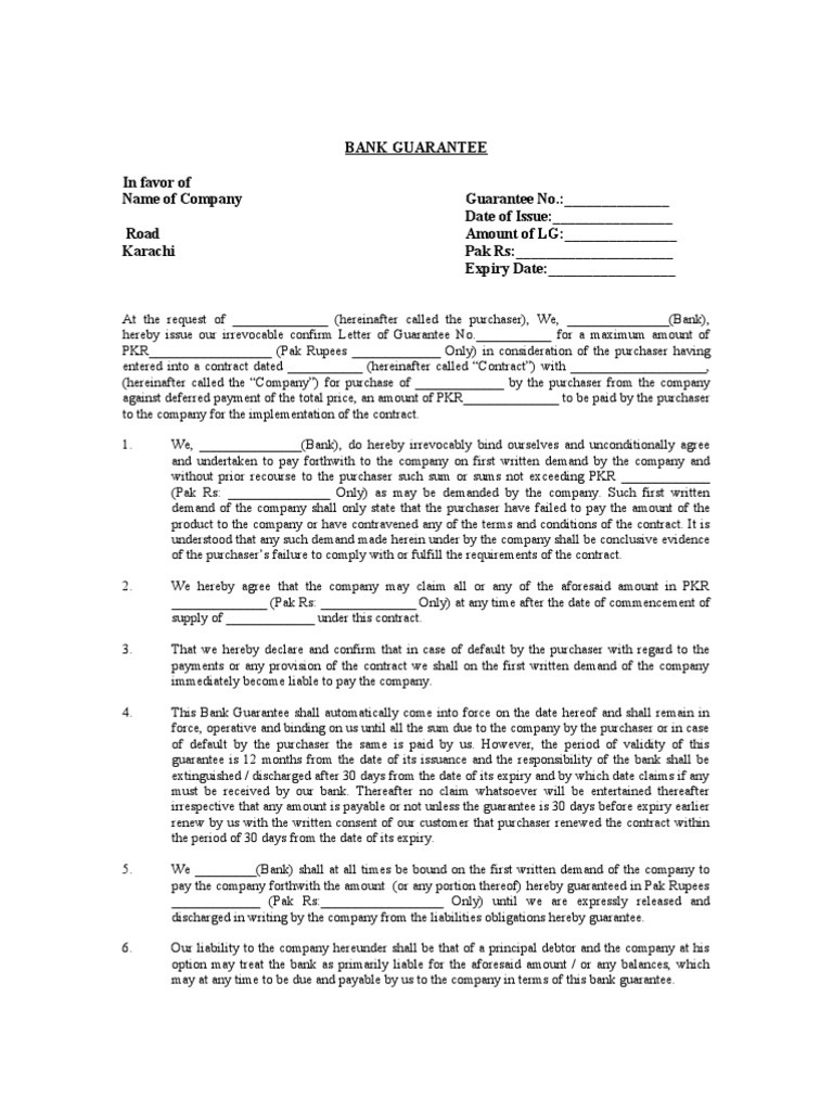 Bank Guarantee (Format | Guarantee | Contract Law