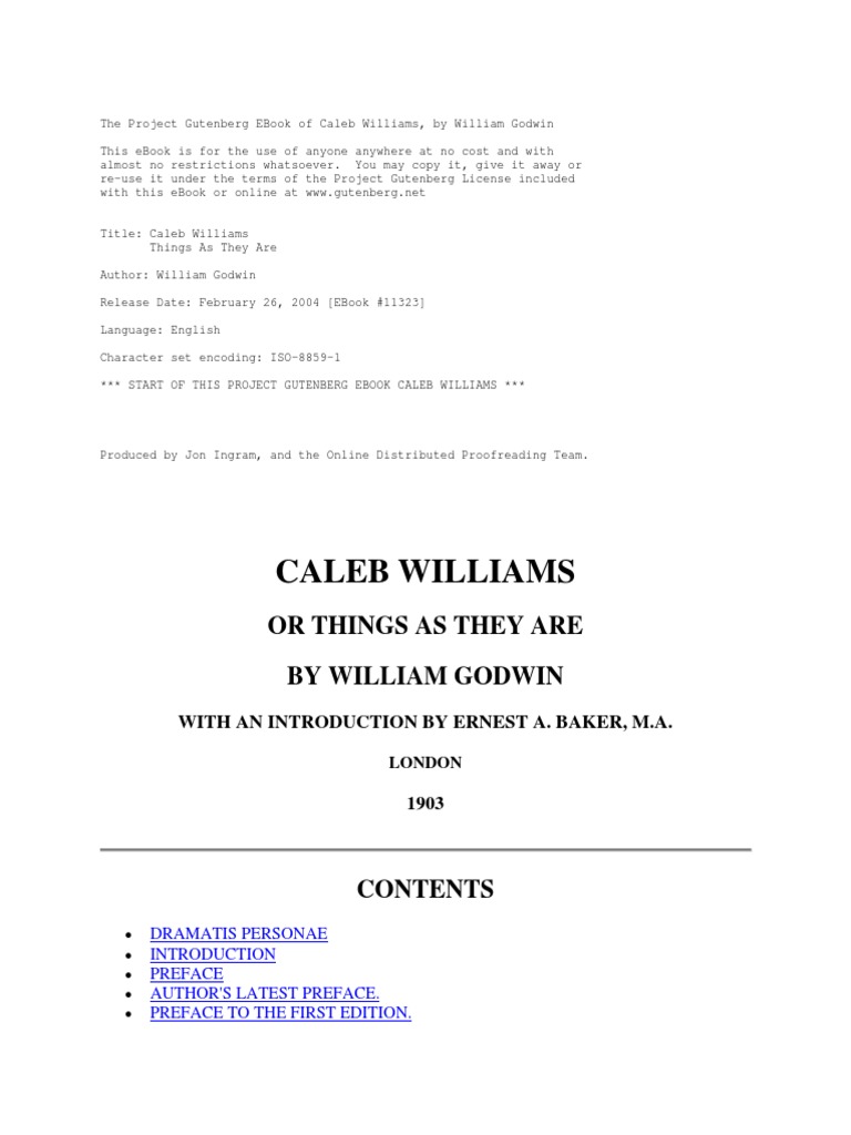 WILLIAM GODWIN - Caleb Williams or Things As They Are + Introduction | PDF | Project Gutenberg ...